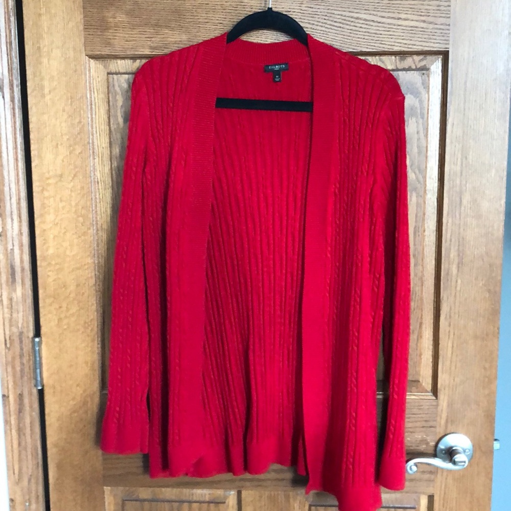 Talbots True Red Open Front Cardigan Sweater Nwot - Gem